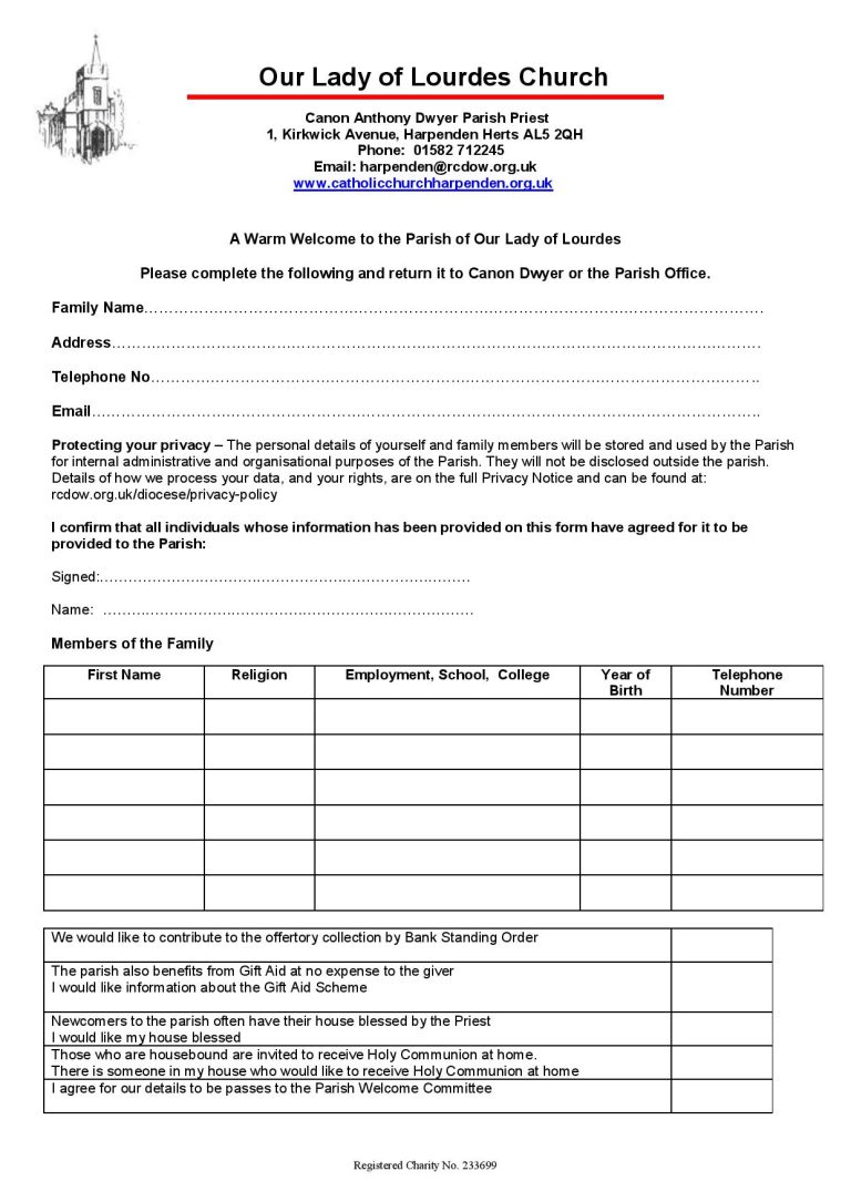 New Parishioners | Our Lady of Lourdes, Catholic Church Harpenden